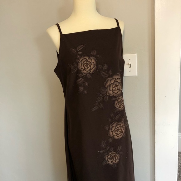 Vintage | Dresses | Vintage Cdc Brown Beaded Gown With Square Neckline ...